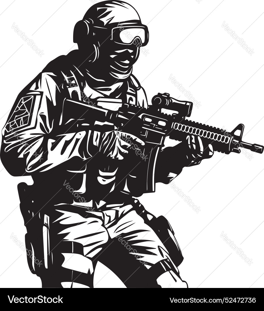 Tactical defender elegant soldier with gun logo Vector Image