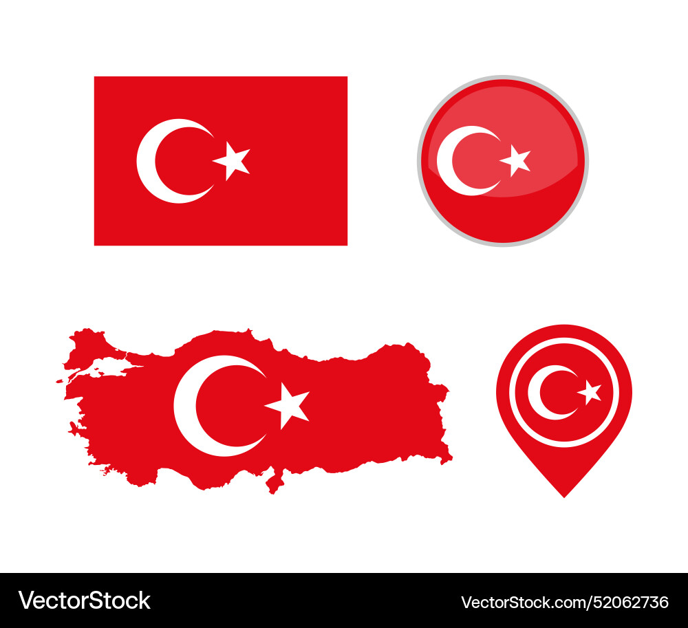 Turkey flag set and map country Royalty Free Vector Image