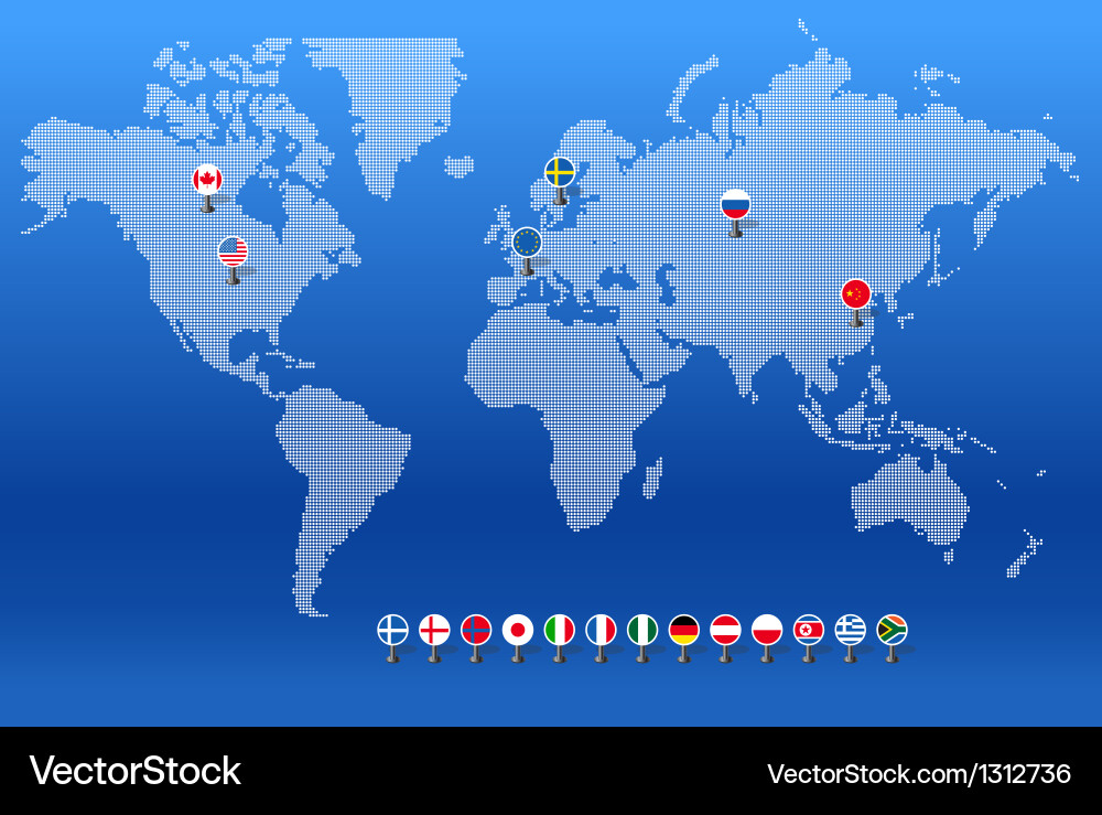 World map with set of different countries flags Vector Image
