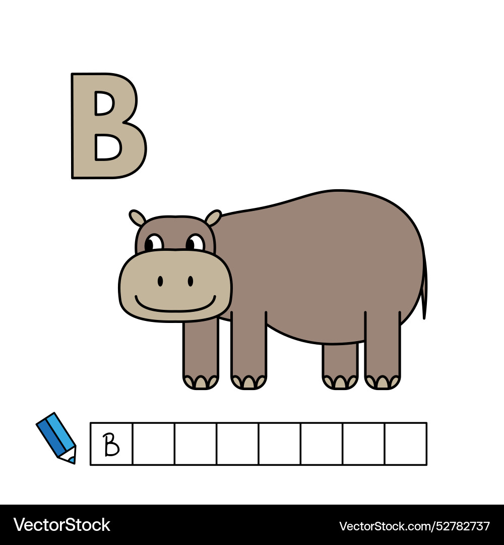 Cute cartoon animals alphabet behemoth Royalty Free Vector