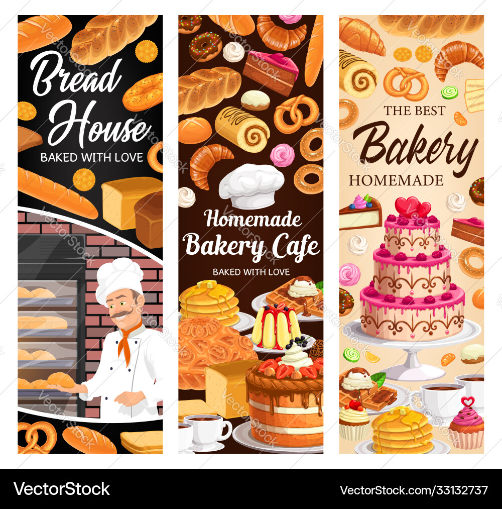 Desserts cakes and bakery banners set Royalty Free Vector