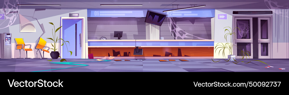 Destroyed hospital lobby interior Royalty Free Vector Image
