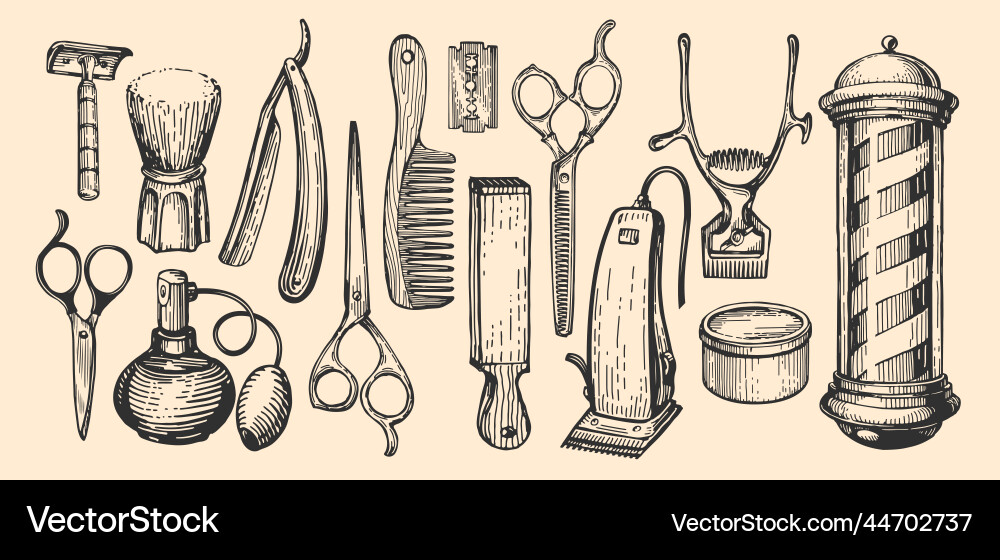 Vintage barbershop items barber retro tools Vector Image