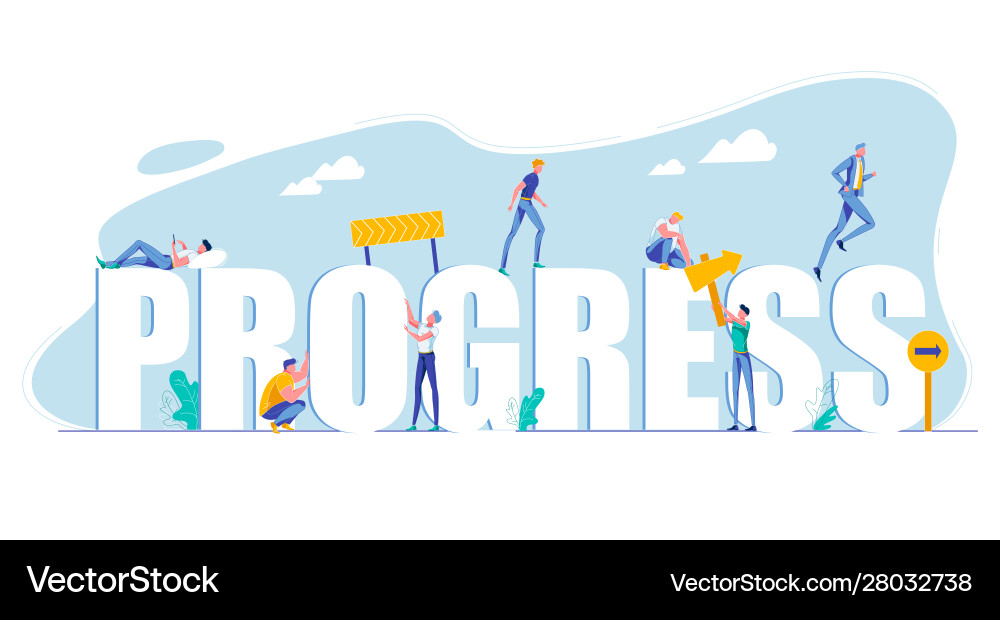 Creative progress capital letters with tiny people