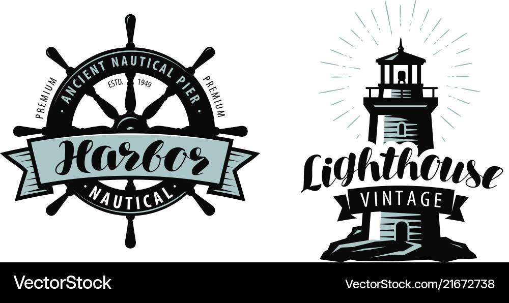 Lighthouse sea pier harbour logo or label Vector Image