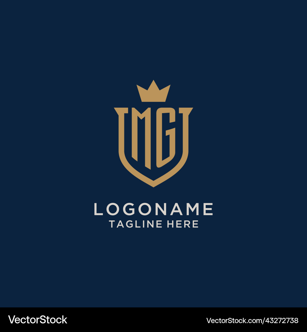 Mg initial shield crown logo Royalty Free Vector Image