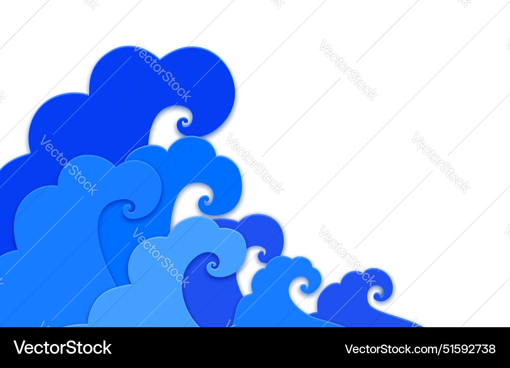 Paper cut sea waves isolated 3d tsunami Royalty Free Vector