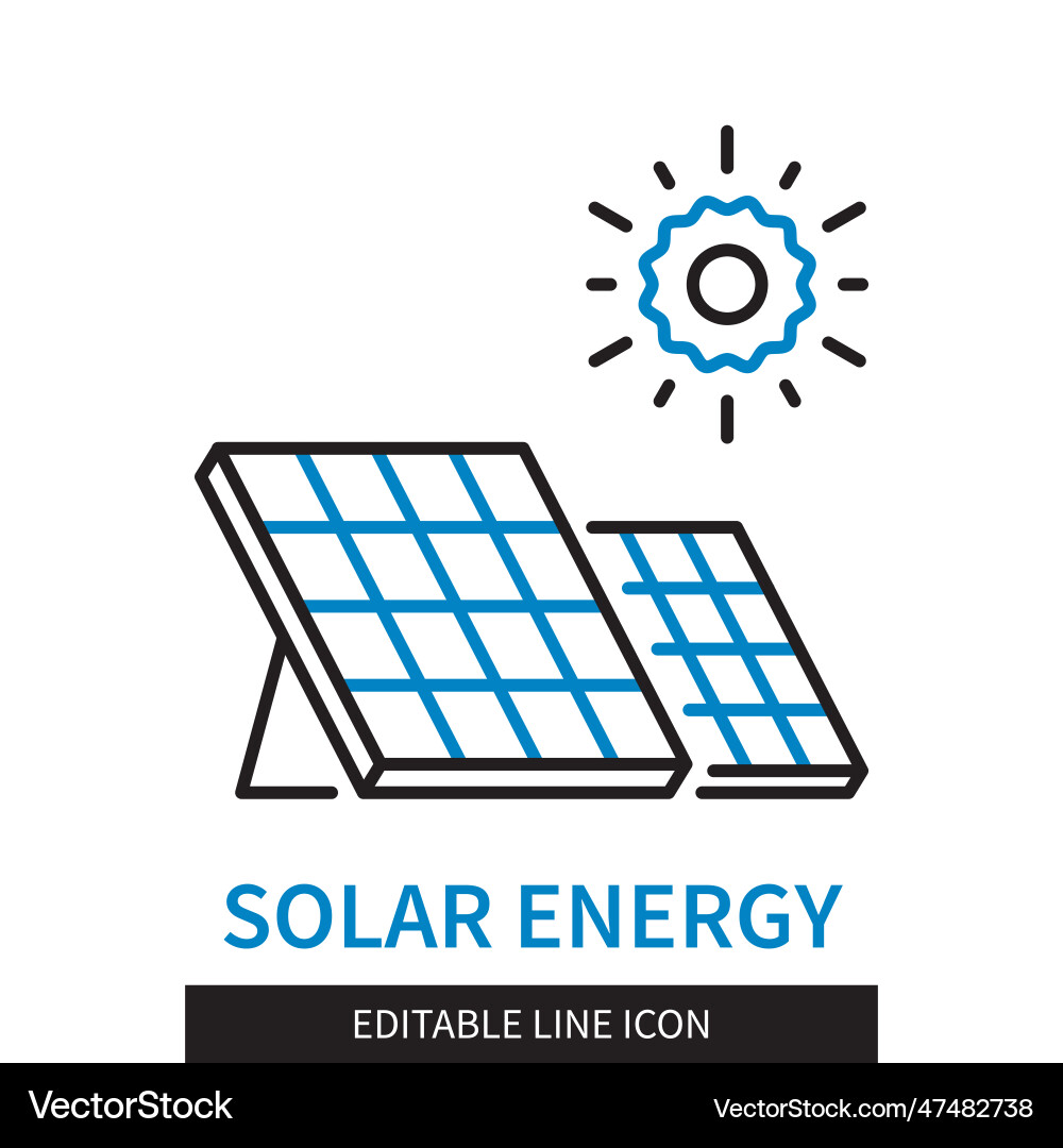 Solar energy editable line icon Royalty Free Vector Image