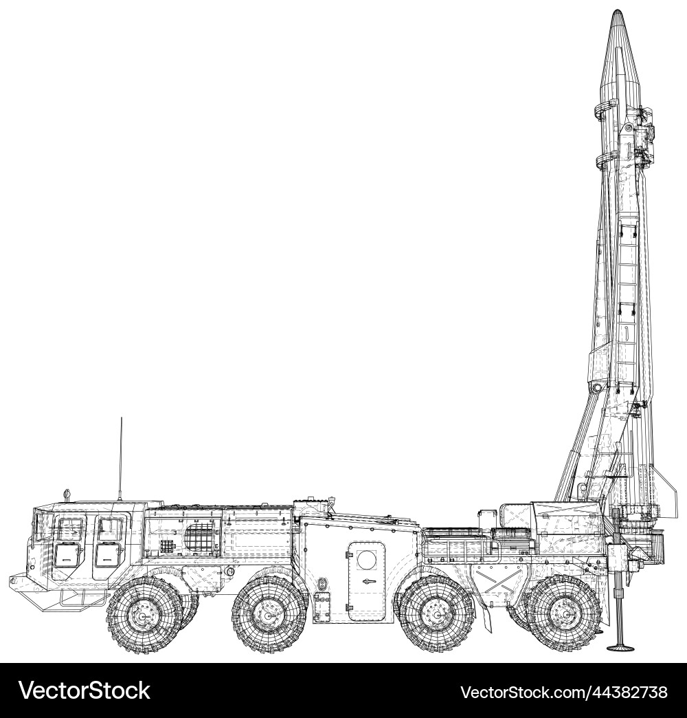 Tactical short range ballistic missile on truck Vector Image