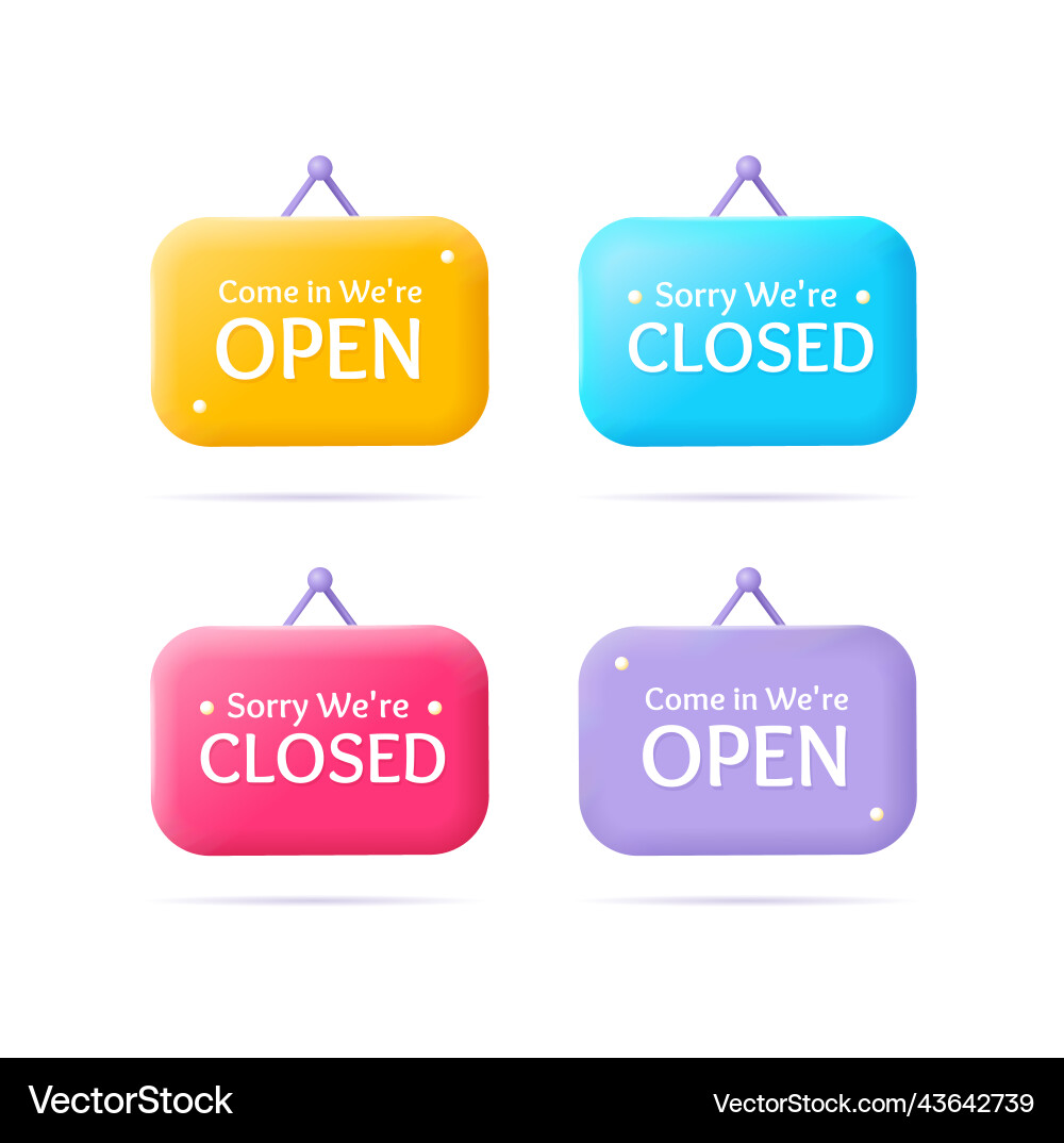 3d open and close sign set plasticine cartoon Vector Image