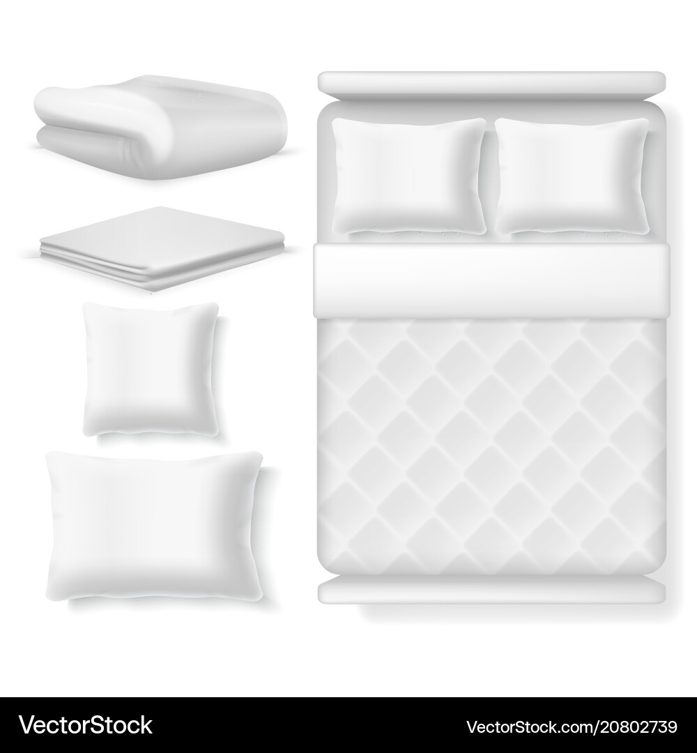 Blank white realistic bedding top view bed Vector Image