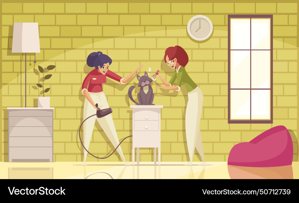 Cat grooming background Royalty Free Vector Image