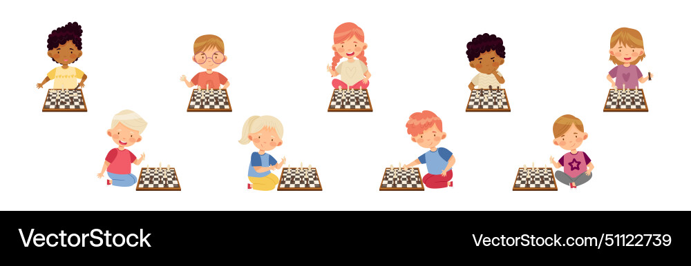 Children playing chess game with pieces set Vector Image