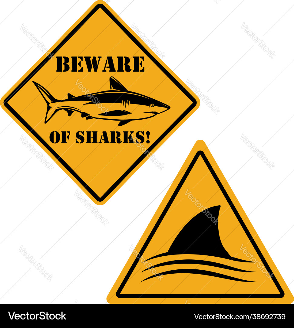 Danger shark zone sign Royalty Free Vector Image