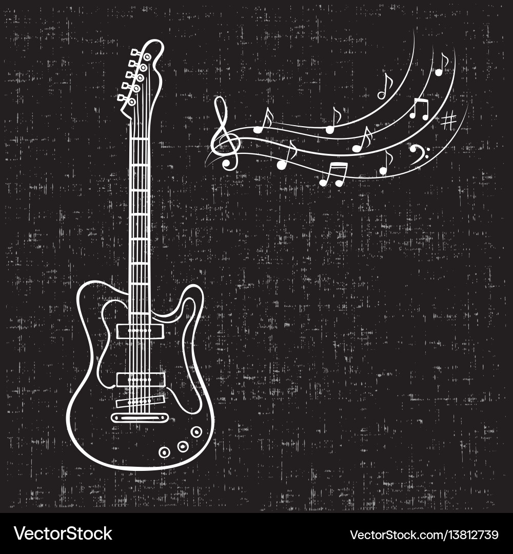 Electric guitar and music notes hand drawn Vector Image