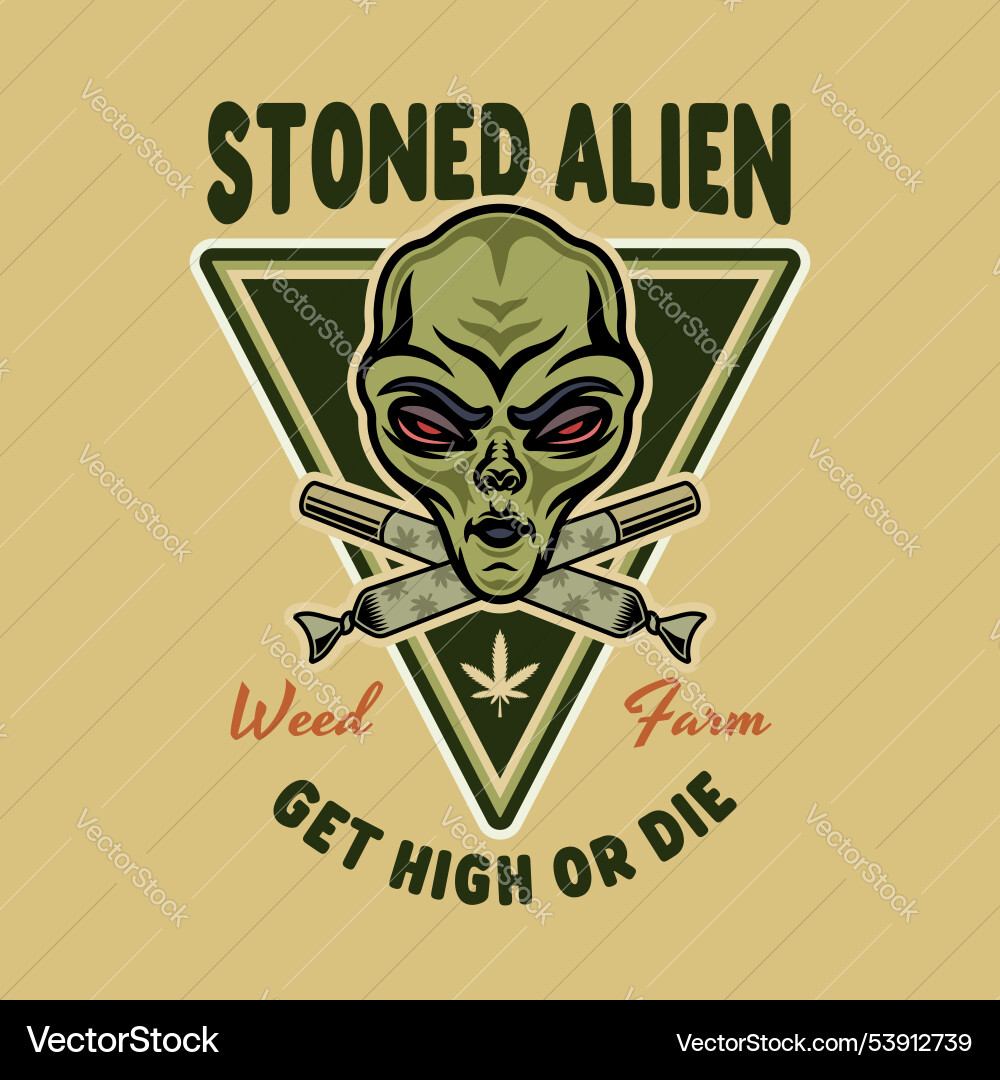 Marijuana emblem with stoned alien and two Vector Image