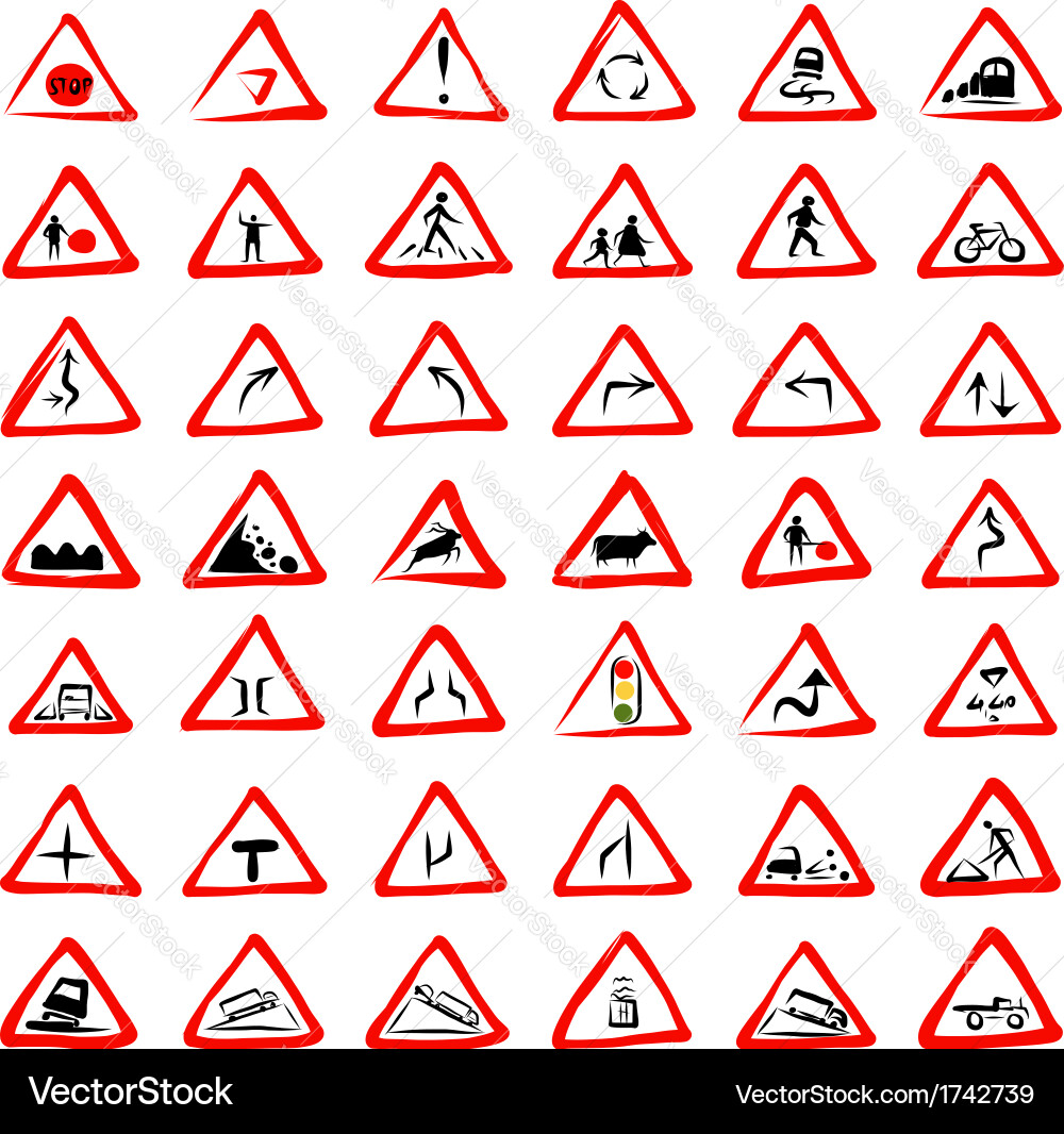 Sketch Collection of Traffic Signs Royalty Free Vector Image