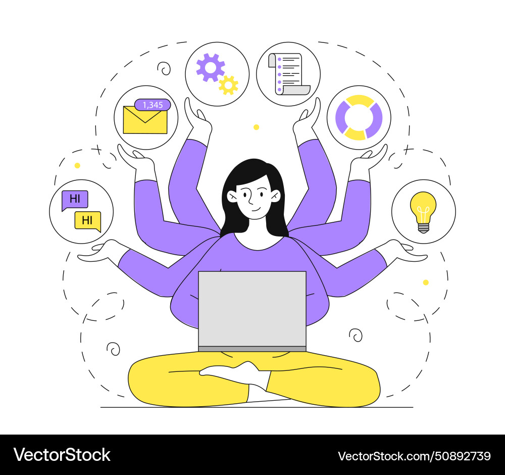 Woman with multitasking linear Royalty Free Vector Image