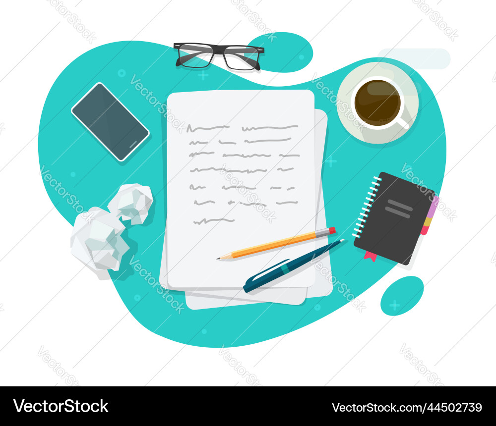 Write essay content on author work table Vector Image
