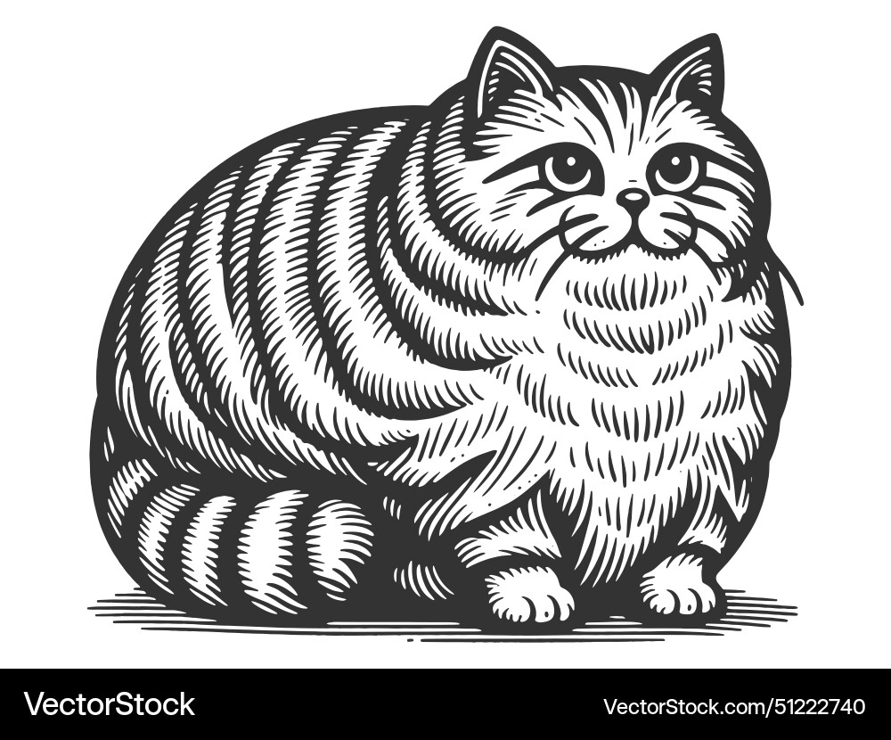 Chubby fat cat engraving Royalty Free Vector Image