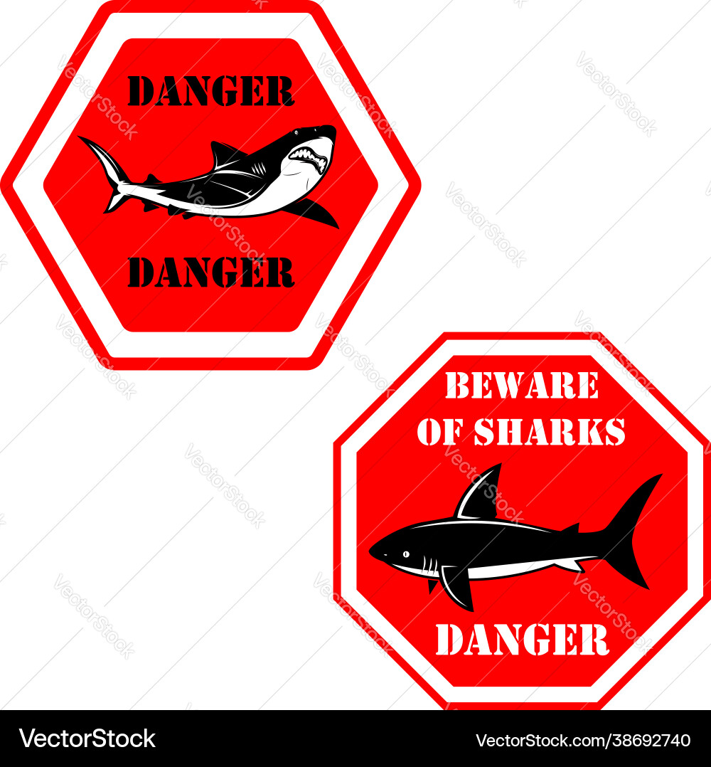 Danger shark zone sign Royalty Free Vector Image