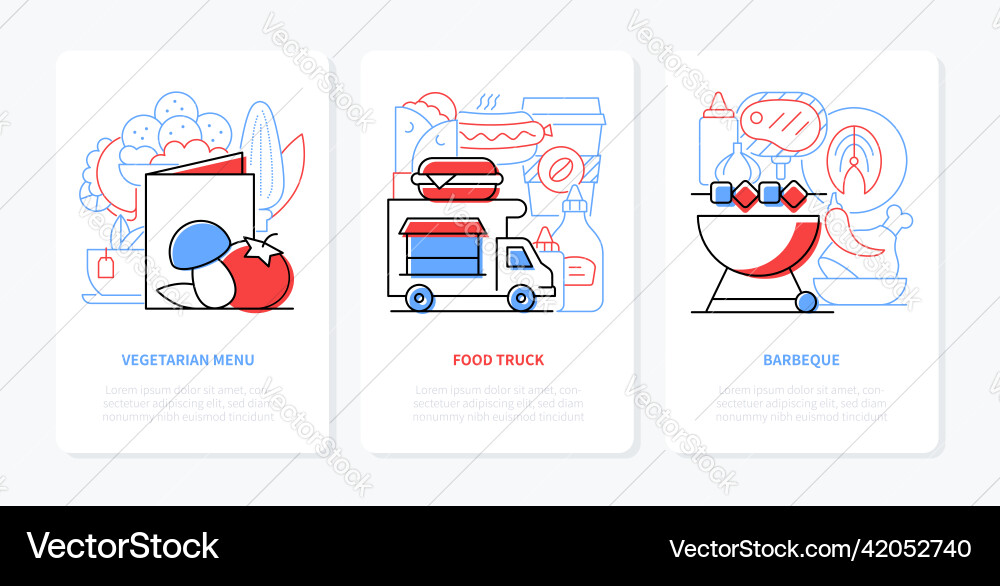 Food and menu - line design style banners set Vector Image