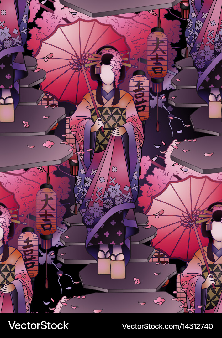 Graphic geisha with umbrella Royalty Free Vector Image