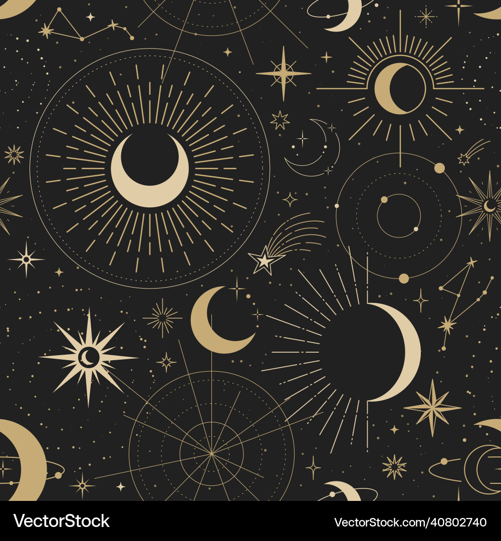Magic seamless pattern with sun Royalty Free Vector Image