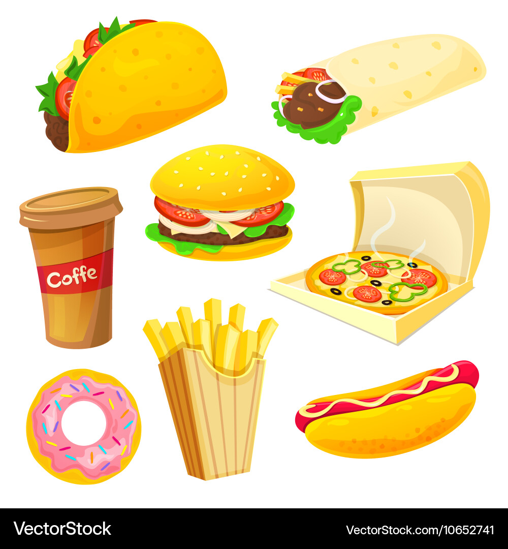Fast food set Royalty Free Vector Image - VectorStock