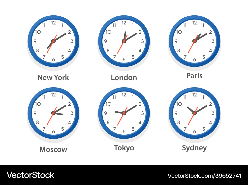 Flat wall office clock icon set time zones Vector Image