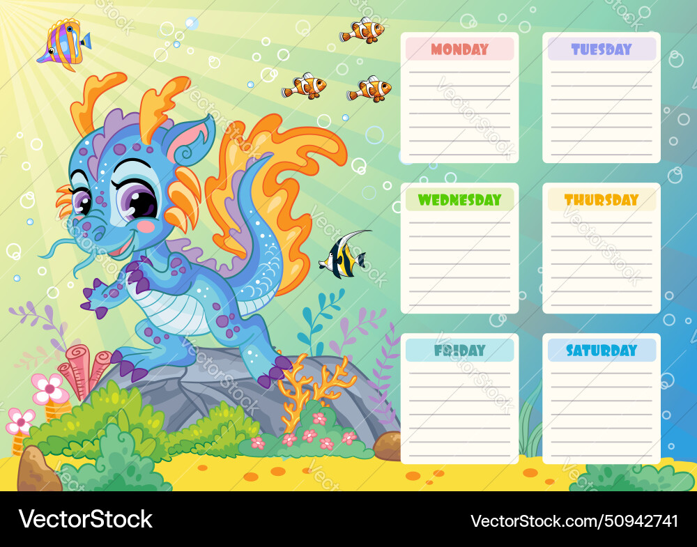 Kids school schedule weekly planner with water Vector Image