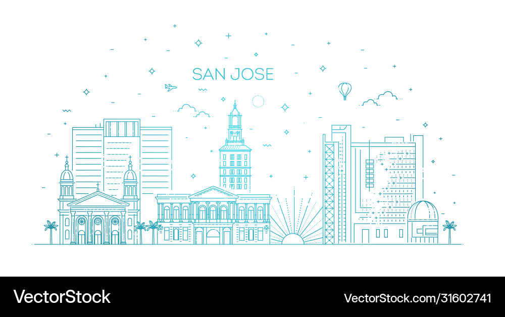 Minimal san jose city linear skyline Royalty Free Vector