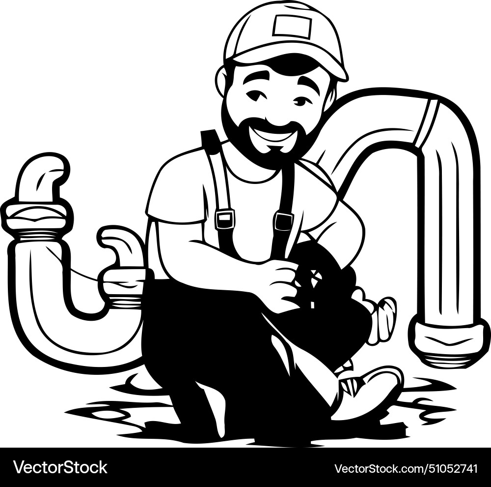 Plumber with pipe repairman cartoon character Vector Image