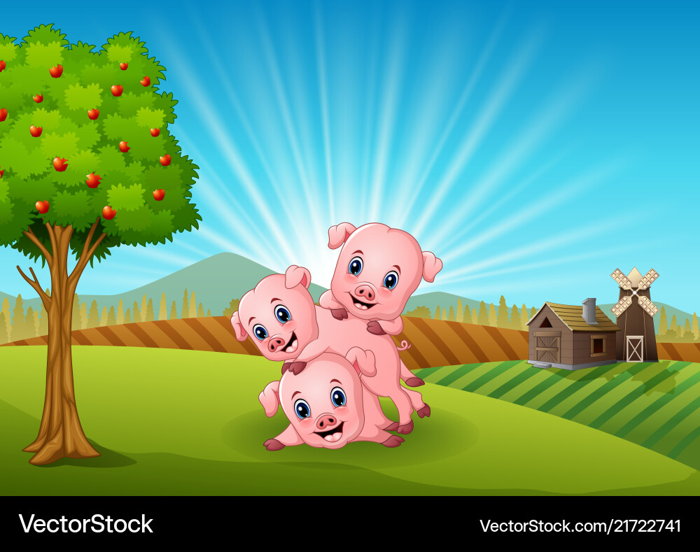 Three little pig playing in the farm – Royalty-Free Vector | VectorStock