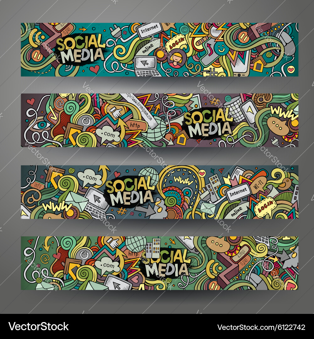 Cartoon hand-drawn social media internet Vector Image