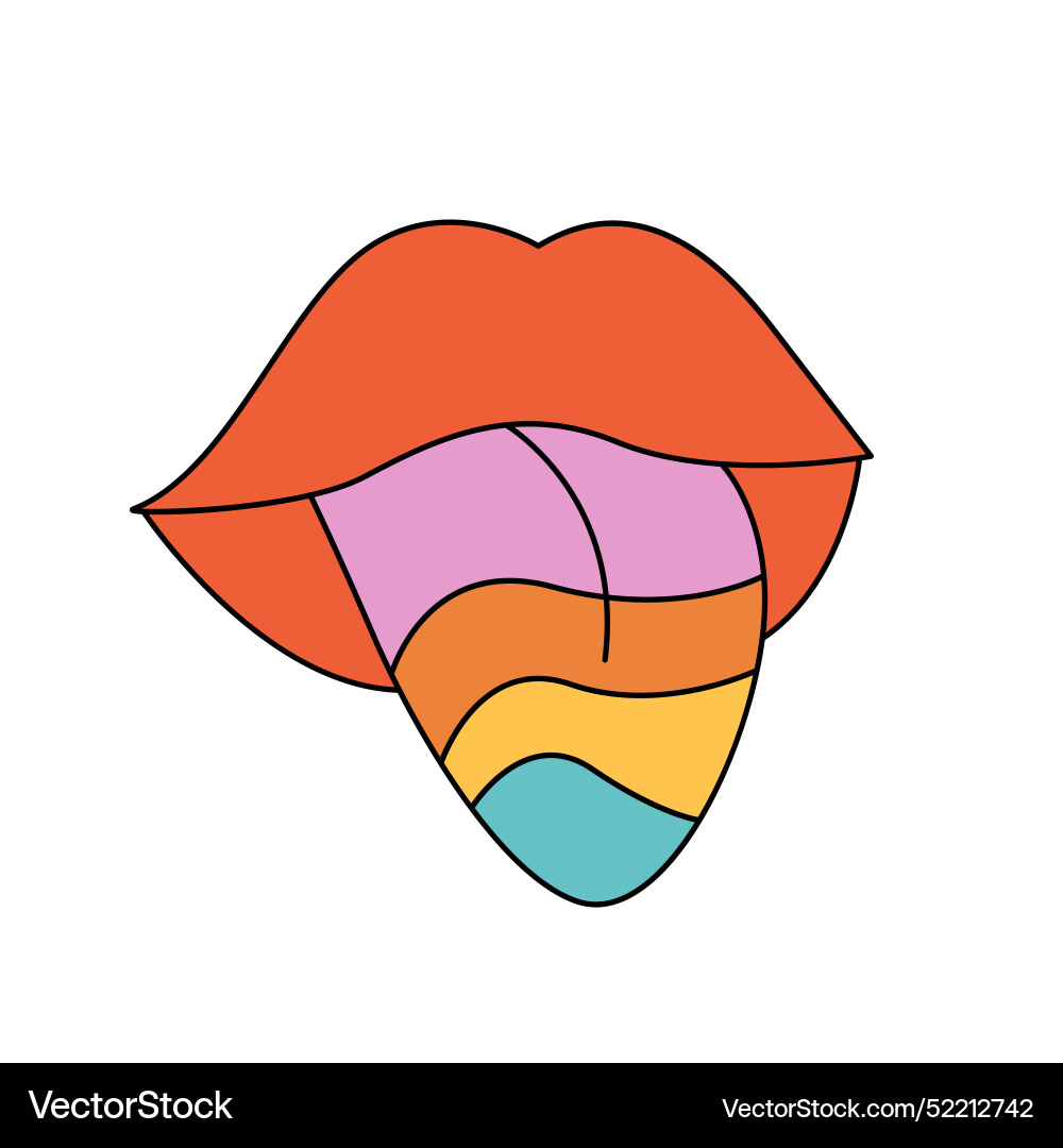 Groovy red lips with psychedelic tongue sticking Vector Image