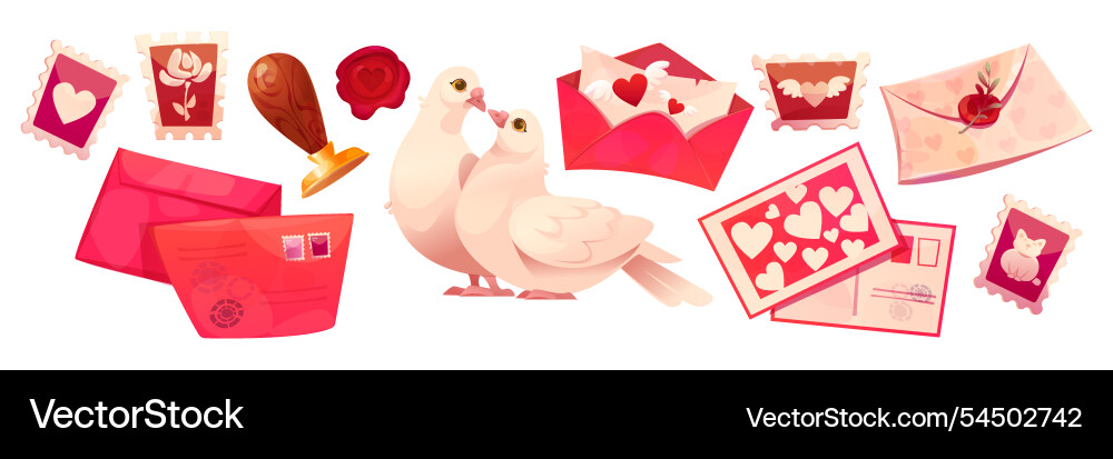 Romantic postal cartoon collection Royalty Free Vector Image