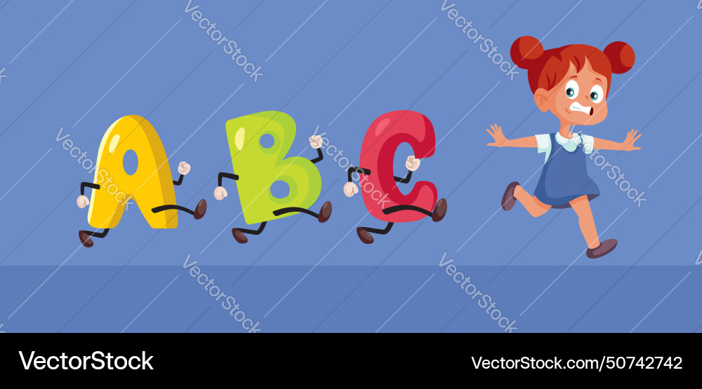 Scared student running away from letters concept Vector Image