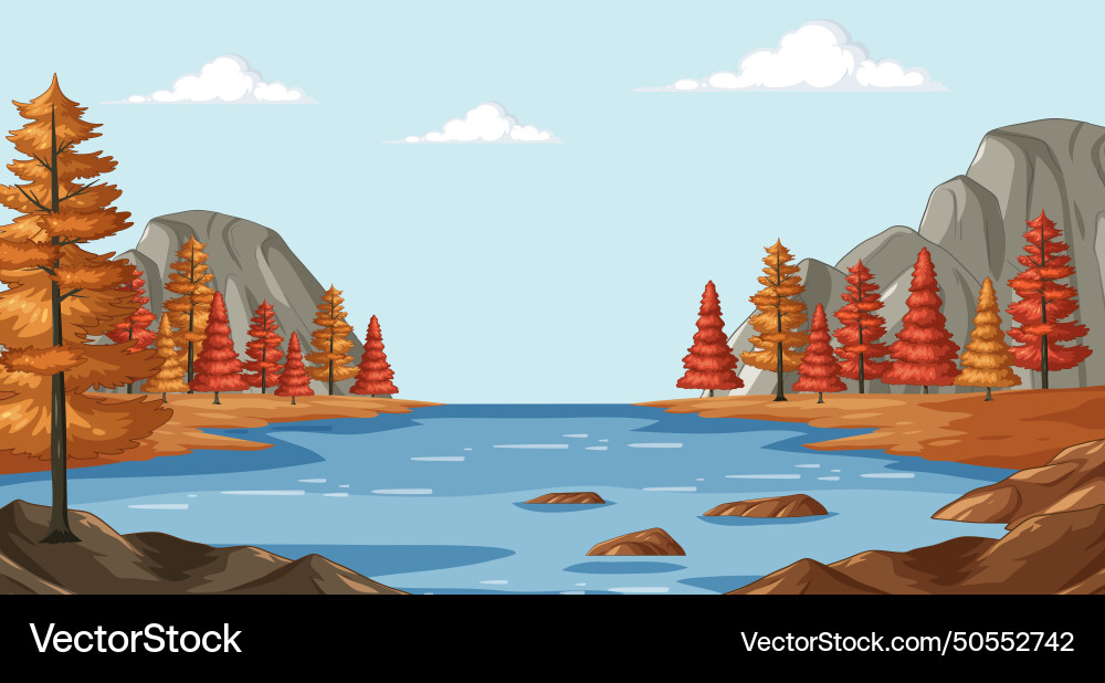 Serene landscape with trees lake and clear sky Vector Image