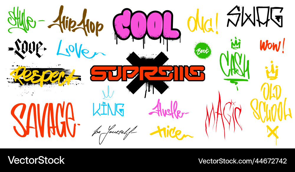 Street graffiti inscriptions tags and lettering Vector Image