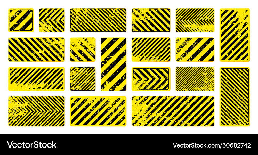 Various yellow grunge warning signs with diagonal Vector Image