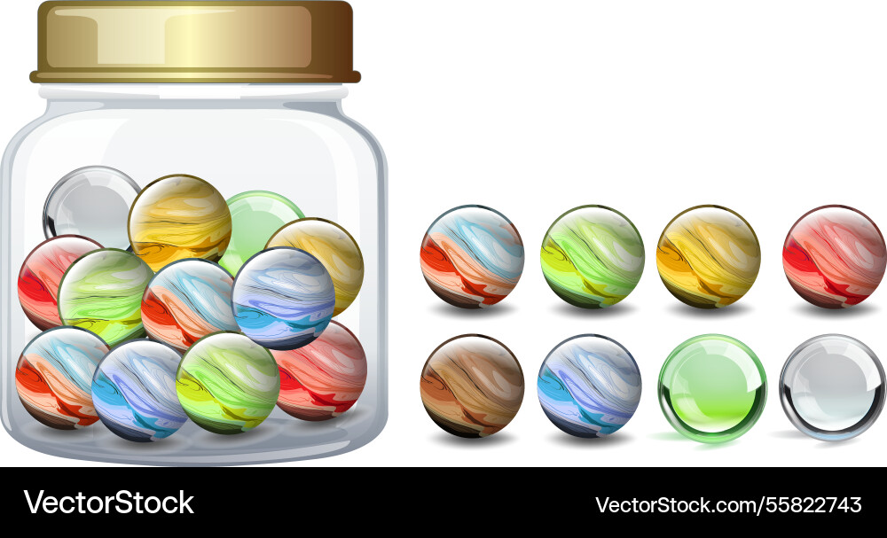 A jar filled with vibrant multicolored marbles Vector Image