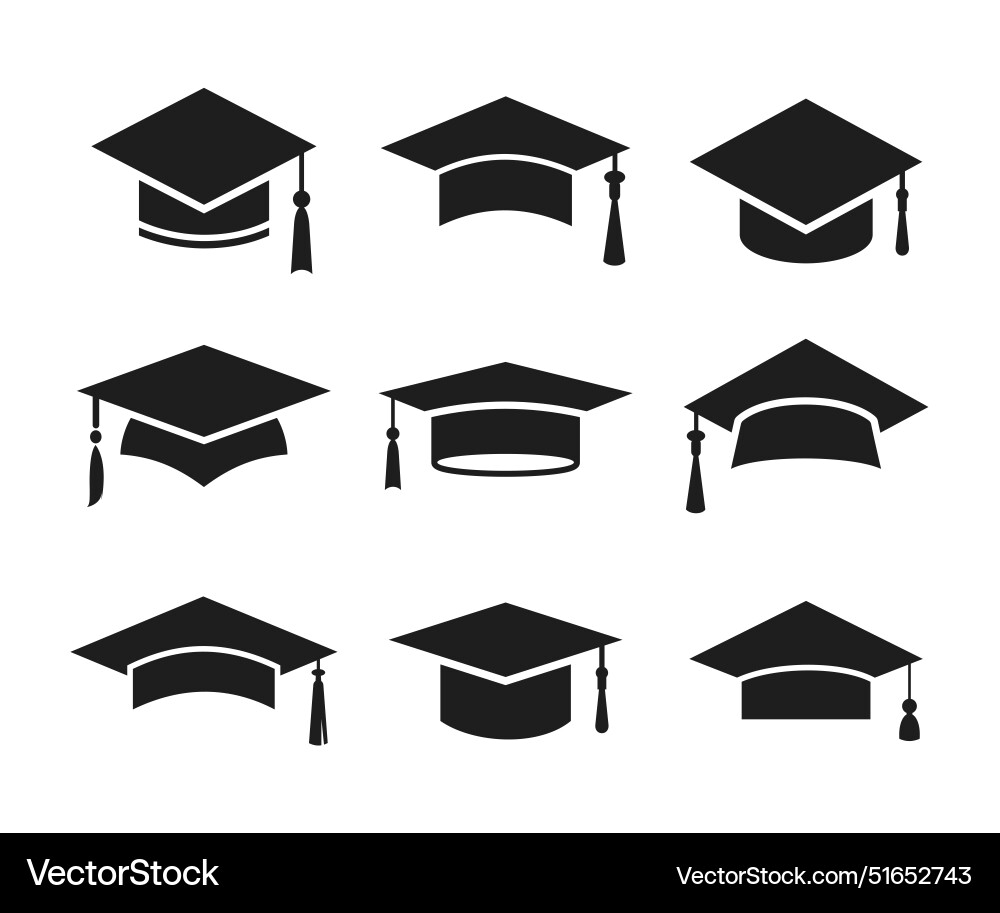 Academic graduation hat icon set Royalty Free Vector Image