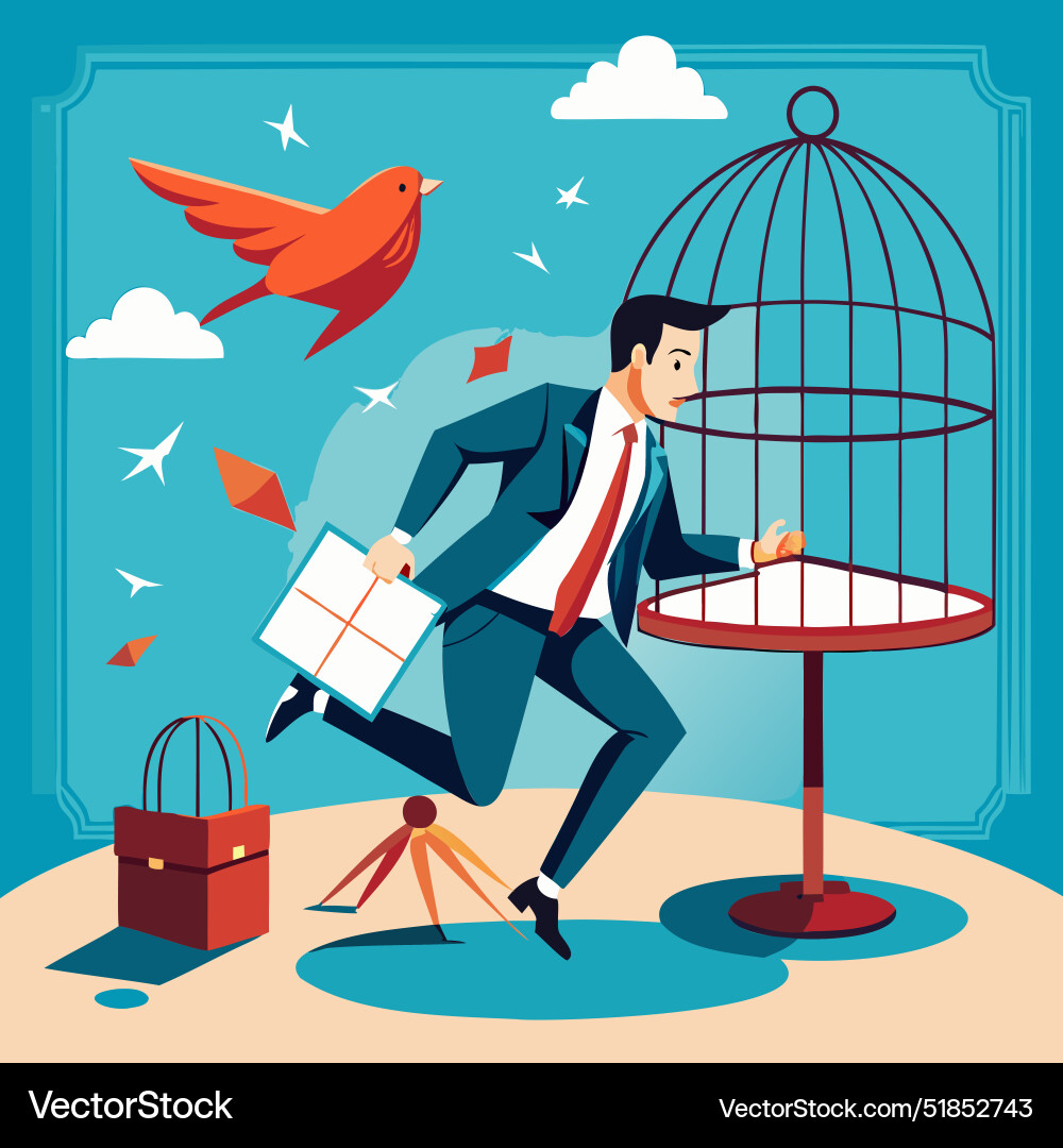 Breaking free career liberation art Royalty Free Vector