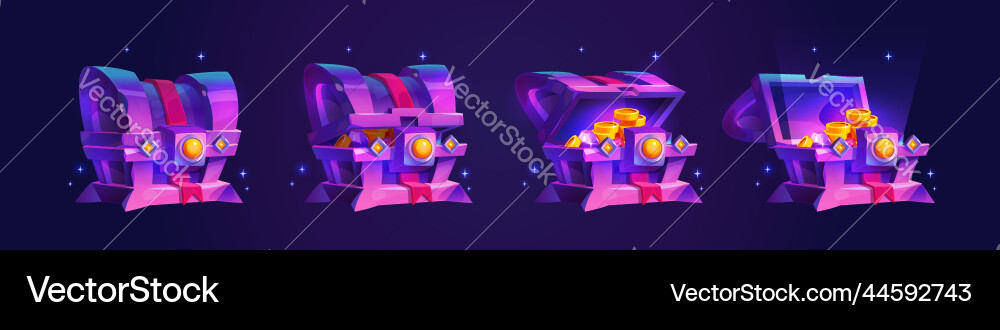 Cartoon treasure chest animation set Royalty Free Vector