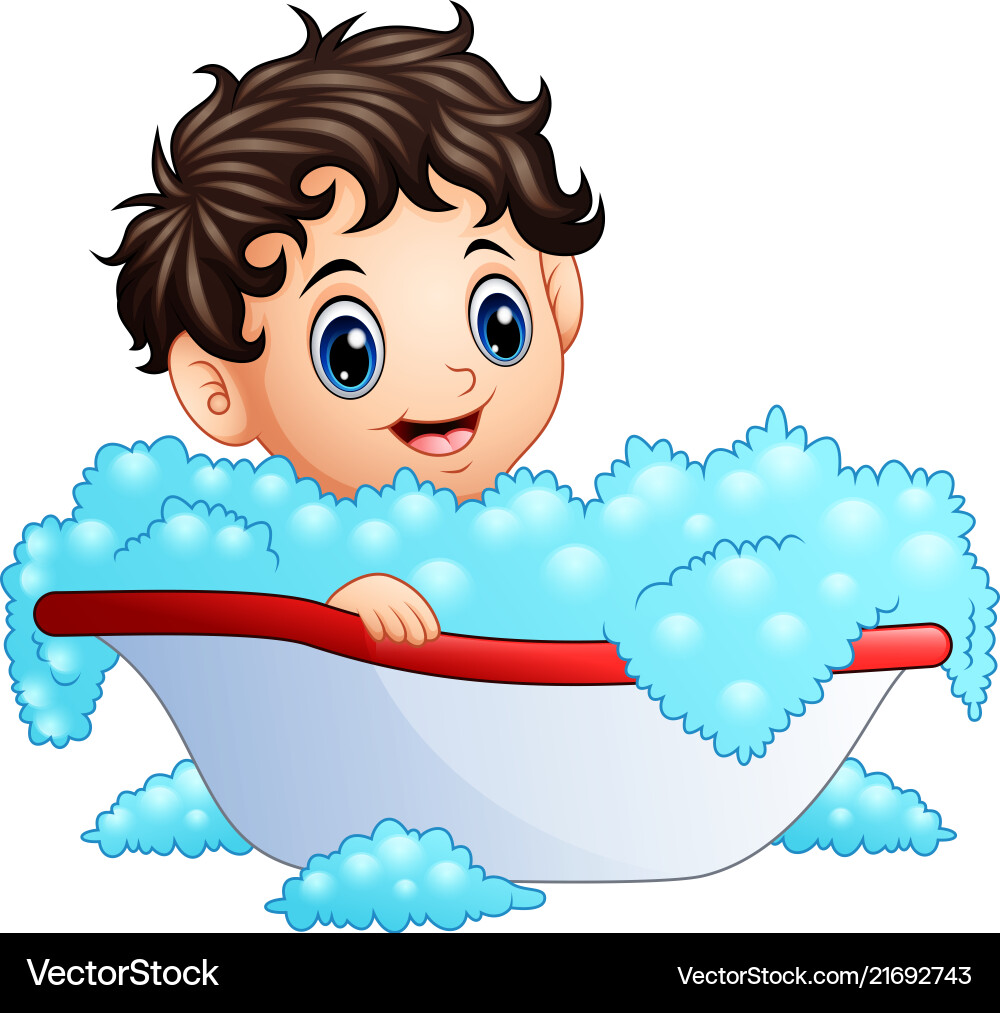 Cute little boy taking a bath on white background Vector Image