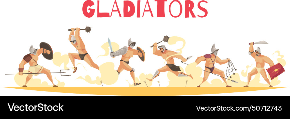 Fighting gladiators with swords shields spears Vector Image
