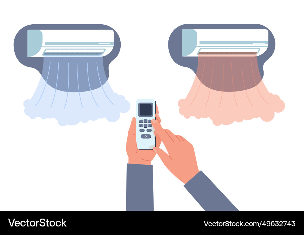 Hands switch air conditioner from cold Royalty Free Vector