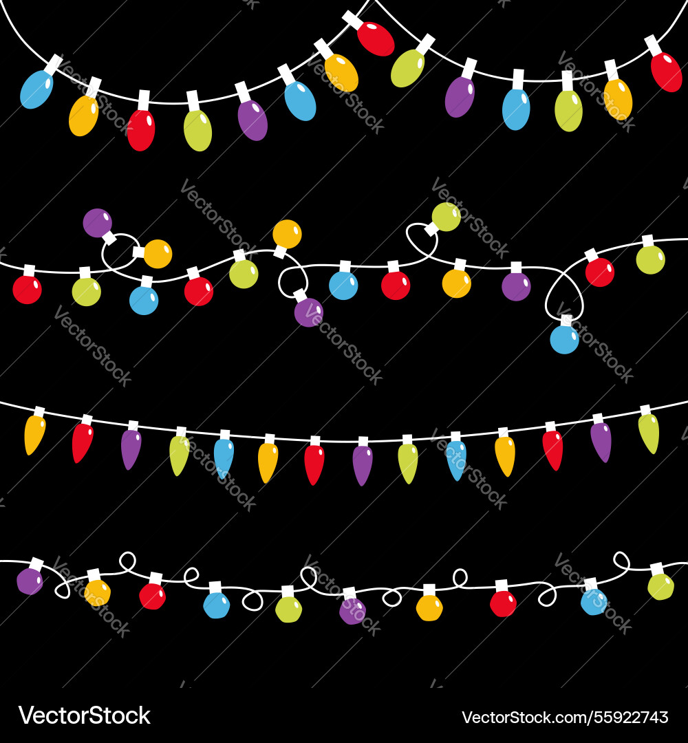 Lightbulb glowing garland line set christmas Vector Image