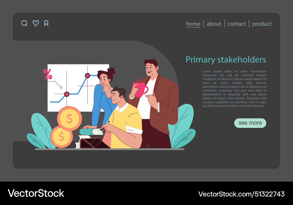 Primary stakeholders concept team evaluates Vector Image